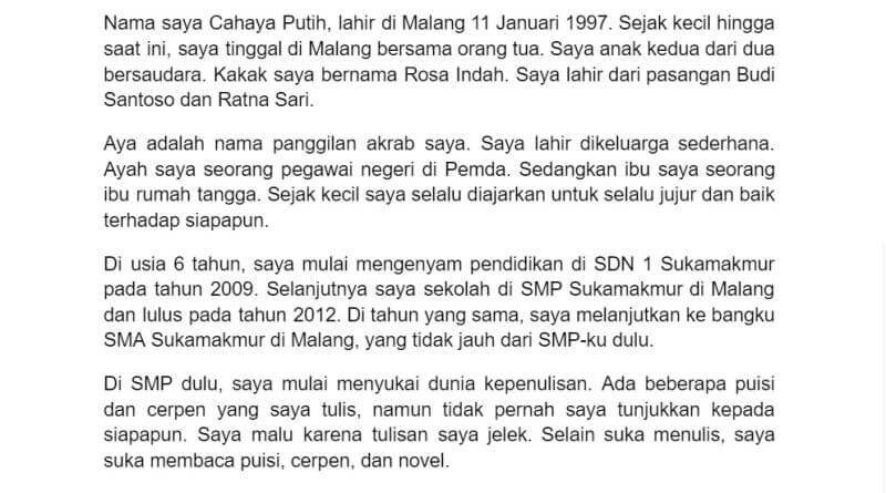 Contoh Autobiografi Diri Sendiri Panjang Dan Singkat Yang Menarik